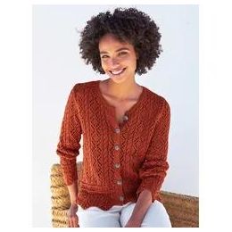 Ajourstrickjacke Heine, Damen, Gr. 42, rot (rostrot), 50% Baumwolle, 50% Polyacryl, unifarben, Strickjacken