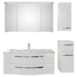 Badmöbel-Set SAPHIR "Serie 4005, vormontiert, Glaswaschbecken, Spiegelschrank", weiß (lack polarweiß hgl, weiß hgl), Holzwerkstoff, Kastenmöbel-Sets, Badezimmer-Set mit Unterschrank, Hängeschrank, inkl. Türdämpfer