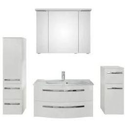 Badmöbel-Set SAPHIR "Serie 4005, vormontiert, Glaswaschbecken, Spiegelschrank", weiß (lack polarweiß hgl, weiß hgl), Holzwerkstoff, Kastenmöbel-Sets, Badezimmer-Set mit Unterschrank, Midischrank, inkl. Türdämpfer
