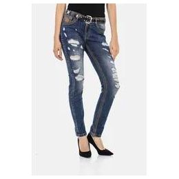 Cipo & Baxx Slim-fit-Jeans CIPO & BAXX "Jeans", Damen, Gr. 30, Länge 32, blau, 98% Baumwolle;2% Elasthan, unifarben, slim fit lang, Jeans, in knalligem Design, WD455