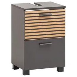 Schildmeyer Waschbeckenunterschrank WELLTIME "Katta, Breite 40 cm", schwarz (anthrazit, akustikprint), B:40,2cm H:60,8cm T:35,0cm, FSC-zertifizierter Holzwerkstoff, Schränke, Oberboden mit Siphonausschnitt, Klappenfront mit Akustikprint