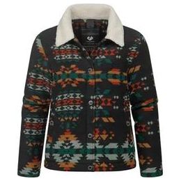 Outdoorjacke Ragwear "Walinea Ikat", Damen, Gr. XL (42), schwarz, Außenmaterial: 100% Baumwolle, Innenfutter: 100% Polyester, Wattierung: 100% Polyester, modisch, gerade hüftbedeckend, Langarm Ärmel ohne Ärmelschlitz normaler Saum, Jacken, Lässige Damen Jacke in Woll-Optik mit Teddyfell-Kragen