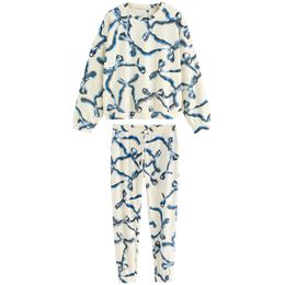 next Pyjama Damen Gr&ouml;&szlig;e XXL ecru / himmelblau / schwarz / wei&szlig; Winterkleid