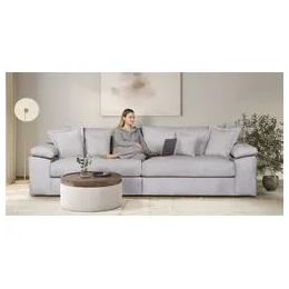 Big-Sofa Home Affaire "Soft&Cosy XXL, B: 303 cm", grau (hellgrau), B:303cm T:123cm, 100% Polyester, Sofas, Mega-Sofa, Cord oder Chenille-Struktur, mit Federkern & 4 Zierkissen, Topseller