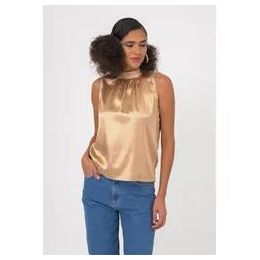 Klassische Bluse FRESHLIONS, Damen, Gr. S, beige, 100% Polyester, unifarben, casual, normal, ohne Ärmel, Blusen, mit hohem Kragen