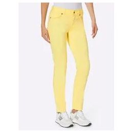 Röhrenjeans Heine, Damen, Gr. 44, Normalgrößen, gelb (zitrone), 63% Baumwolle, 35% Lyocell, 2% Elasthan, unifarben, lang, Jeans