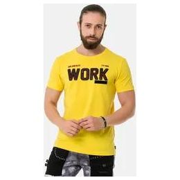 Cipo & Baxx T-Shirt CIPO & BAXX "T-Shirt", Herren, Gr. L, gelb, 95% Baumwolle;5% Elasthan, bedruckt, Casual, regular fit, Rundhals, Shirts, mit Rundhals-Ausschnitt