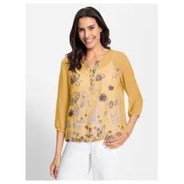 Chiffonbluse Inspirationen, Damen, Gr. 42, gelb (gelb, bedruckt), 100% Polyester, Top:5% Elasthan, 95% Viskose, bedruckt, gebl&uuml;mt, gemustert, mehrfarbig, V-Ausschnitt, Blusen Chiffonbluse
