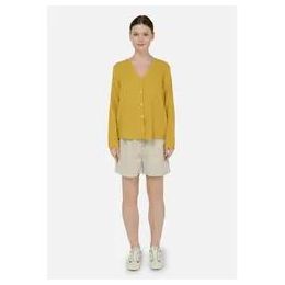 Klassische Bluse FRESHLIONS "Bailey", Damen, Gr. XL, gelb, 100% Baumwolle, unifarben, casual, normal, Langarm, Blusen, mit stylischem V-Ausschnitt