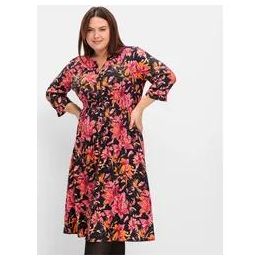 Blusenkleid sheego "Blusenkleid", Damen, Gr. 58, Normalgrößen, schwarz (schwarz, gemustert), 100% Viskose, geblümt, gemustert, wadenlang, Rundhals, Kleider