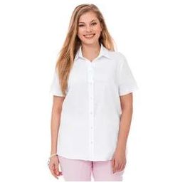 Hemdbluse sheego, Damen, Gr. 48, weiß, 70% Baumwolle, 27% Polyamid, 3% Elasthan, unifarben, Blusen