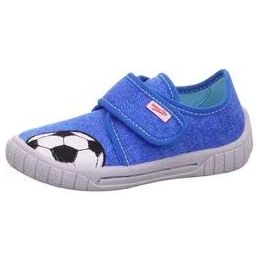 Hausschuh Superfit "Bill WMS: Mittel", Kinder, Gr. 24, blau (blaut), Textil, bestickt, Schuhe, Kindergarten Schuh im Jeans-Look, Größenschablone zum Download