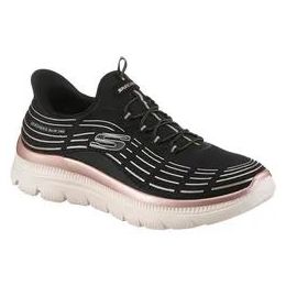 Slip-On Sneaker Skechers "SUMMITS PLUS-SOFT LUSTER", Damen, Gr. 39, rosa (schwarz, roségoldfarben), Textil, sportlich, Schuhe, Freizeitschuh, Schlupfschuh in veganer Verarbeitung, Topseller