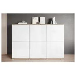 Highboard Inosign "Kenia, moderne grifflose Hochkommode mit 6 Türen, Breite 180 cm", eichefarbe votan, weiß hochglanz, B:180cm H:125cm T:39,5cm, FSC-zertifizierter Holzwerkstoff, Sideboards, Push-to-Open-Fronten, höhenverstellbaren Einlegeböden, Topseller
