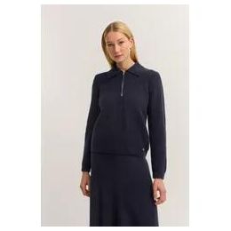Troyer Bugatti "Kaschmir-Mix, weich & edel", Damen, Gr. S, 390, marine, 40% Wolle, 30% Viskose, 20% Polyamid, 10% Kaschmir, unifarben, normal, Bündchen, Pullover, mit Polokragen und kurzem Reißverschluss