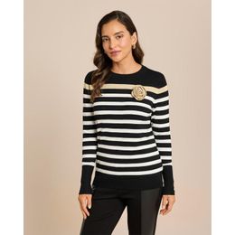 Judith Williams Pullover mit Streifen und Blume Applikation