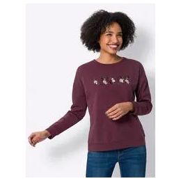 Sweatshirt Heine, Damen, Gr. 34, rot (burgund), 95% Baumwolle, 5% Elasthan, geblümt, gemustert, unifarben, Rundhals, Sweatshirts