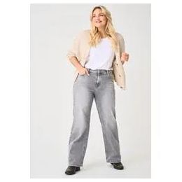 High-waist-Jeans Only CARMAKOMA "CARWILLY HW WIDE DNM TAI0918", Damen, Gr. 50, Länge 32, grau (grau denim), Denim/Jeans, Obermaterial: 92% Baumwolle, 6% Elastomultiester, 2% Elasthan, unifarben, Jeans