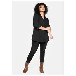 Hemdbluse sheego, Damen, Gr. 50, schwarz, 70% Baumwolle, 27% Polyamid, 3% Elasthan, unifarben, V-Ausschnitt, Blusen