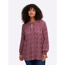 sheego Damen Tunika mit Blütenprint und Smok-Details, bordeaux-gemustert, Größe 50