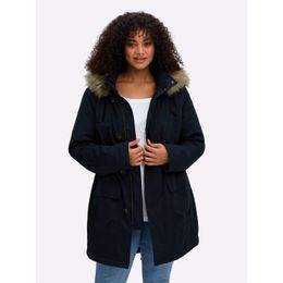 sheego by Joe Browns Damen Parka mit Bumenstickerei am Rücken, tiefblau, Größe 56