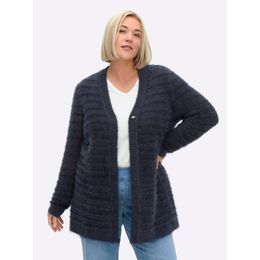 sheego Gro&szlig;e Gr&ouml;&szlig;en Strickjacke in langer Form mit Druckknopf, tiefblau, Gr&ouml;&szlig;e 48/50 - Damen