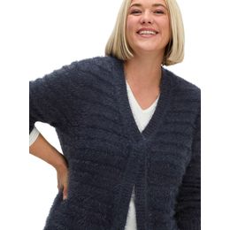 sheego Damen Strickjacke in langer Form mit Druckknopf, tiefblau, Gr&ouml;&szlig;e 52/54