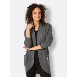CREATION L PREMIUM Wit Damen Longstrickjacke verschlusslose Form, schwarz-anthrazit-meliert, Größe 40