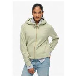 Kapuzensweatjacke Superdry "ESSENTIAL LOGO ZIPHOOD HB", Damen, Gr. S, grün (dusty sage), Sweatware, Obermaterial: 100% Seide, unifarben, Casual, relaxed fit normal, Rundhals, Rippbündchen, Sweatjacken