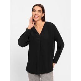 Heine Witt Damen Schlupfbluse mit Satin am V-Ausschnitt, schwarz, Größe 46