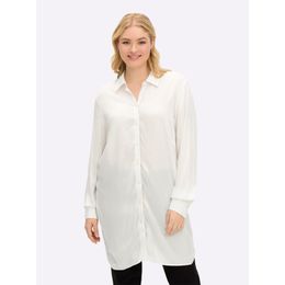 sheego Damen Hemdbluse mit Streifen und Glanzgarn-Tape, ecru-gestreift, Größe 44
