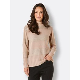 CREATION L PREMIUM Wit Damen Wollpullover mit Paillettengarn, beige, Größe 36