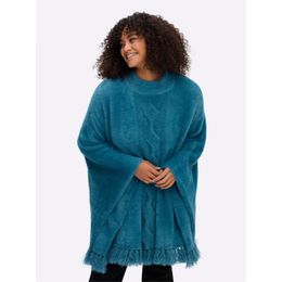 sheego Damen Strickponcho mit Stehkragen und Quasten, topas, Gr&ouml;&szlig;e 56/58