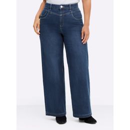 sheego Damen Jeans mit weitem Bein und High-Waist-Bund, blue-stone-washed, Größe 58