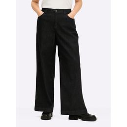 sheego Damen Jeans mit weitem Bein und Galonstreifen, black denim, Gr&ouml;&szlig;e 54