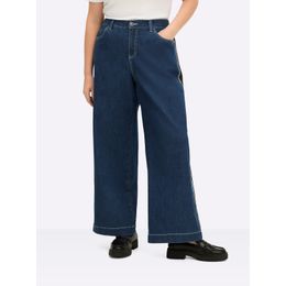 sheego Damen Jeans mit weitem Bein und Galonstreifen, blue-stone-washed, Größe 42