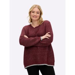 sheego Damen Pullover im Rippstrick, burgund, Größe 52/54