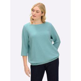 sheego Damen Sweatshirt mit Effektgarn und 3/4-Ärmeln, mint-gemustert, Größe 44/46