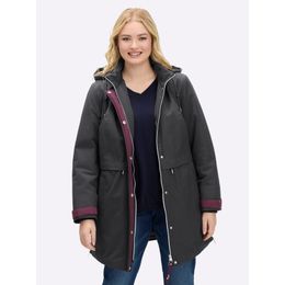 sheego Damen Kapuzenjacke mit Kontrastdetails, schwarz, Gr&ouml;&szlig;e 40
