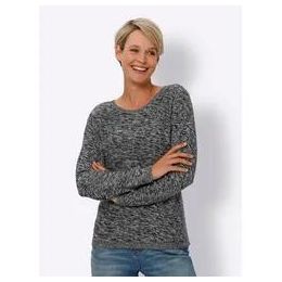 Rundhalspullover Classic Basics "Rundhals-Pullover", Damen, Gr. 56, schwarz (schwarz, ecru, meliert), 100% Baumwolle, gemustert, mehrfarbig, meliert, Pullover