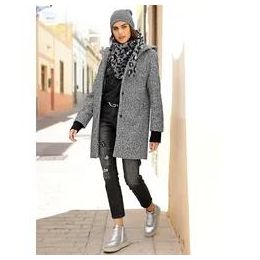 Langjacke Heine, Damen, Gr. 50, beige (ecru, schwarz, meliert), 100% Polyester, gemustert, mehrfarbig, meliert, Langarm, Jacken
