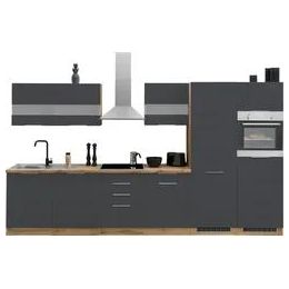 Küchenzeile KOCHSTATION "KS-Luhe", grau (front: grau matt, korpus: wotaneichefarben, arbeitsplatte: wotaneichefarben), B:360cm T:60cm, Komplettküchen-Sets, Küchenzeile, 360 cm breit, wahlweise mit oder ohne E-Geräten, gefräste MDF-Fronten