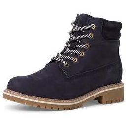 Winterboots Tamaris, Damen, Gr. 40, blau (navy), Nubukleder, unifarben, casual, Schuhe, Blockabsatz, Schnürboots, Outdoorschuh mit Duo-Tex-Ausstattung