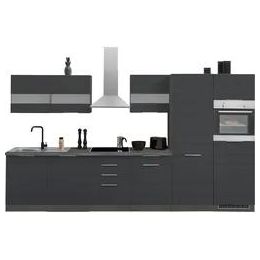 Küchenzeile KOCHSTATION "KS-Luhe", grau (front: grau matt, korpus: grafit, arbeitsplatte: betongrau), B:360cm T:60cm, Komplettküchen-Sets, Küchenzeile, 360 cm breit, wahlweise mit oder ohne E-Geräten, gefräste MDF-Fronten