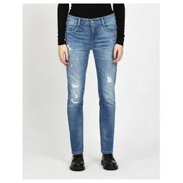 Relax-fit-Jeans Gang "94AMELIE", Damen, Gr. 30, N-Gr, destroyed midblau, Denim/Jeans, Obermaterial: 99% Baumwolle, 1% Elasthan, bequem lang, Jeans, mit doppelter rechter Gesäßtasche