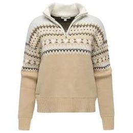Norwegerpullover Ragwear "Norwie", Damen, Gr. M38, sand, Strick, Material: 60% Baumwolle; 40% Acryl, Basic, gerade hüftlang, hoch geschlossener Ausschnitt, eng Rippstrickbündchen, Pullover, Norweger Damen Strickpullover Troyer mit Reißverschluss