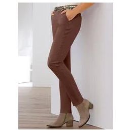 Chinohose Heine, Damen, Gr. 44, Normalgrößen, braun (nussbraun), 98% Baumwolle, 2% Elasthan, unifarben, lang, Hosen