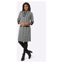 Jerseykleid Inspirationen "Jersey-Kleid", Damen, Gr. 46, Normalgrößen, schwarz (ecru, schwarz, gemustert), Jersey, 62% Polyester, 35% Viskose, 3% Elasthan, Hahnentrittmuster, gemustert, mehrfarbig, kurz, Kleider