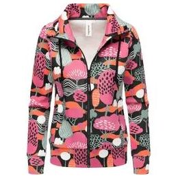 Sweatjacke Ragwear "Ronette Print", Damen, Gr. S (36), schwarz, 70% Baumwolle, 30% Polyester, feminin, tailliert hüftbedeckend, hoch geschlossener Ausschnitt, Langarm eng Rippstrickbündchen, Sweatjacken, Zip-Jacke mit Allover-Print und hohem Kragen