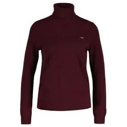 Rollkragenpullover Gant "EXTRAFINE LAMBSWOOL ROLLNECK", Damen, Gr. XXL, plum wine, Strick, Obermaterial: 90% Wolle, 10% Polyamid, regular fit, Rippbündchen, Pullover